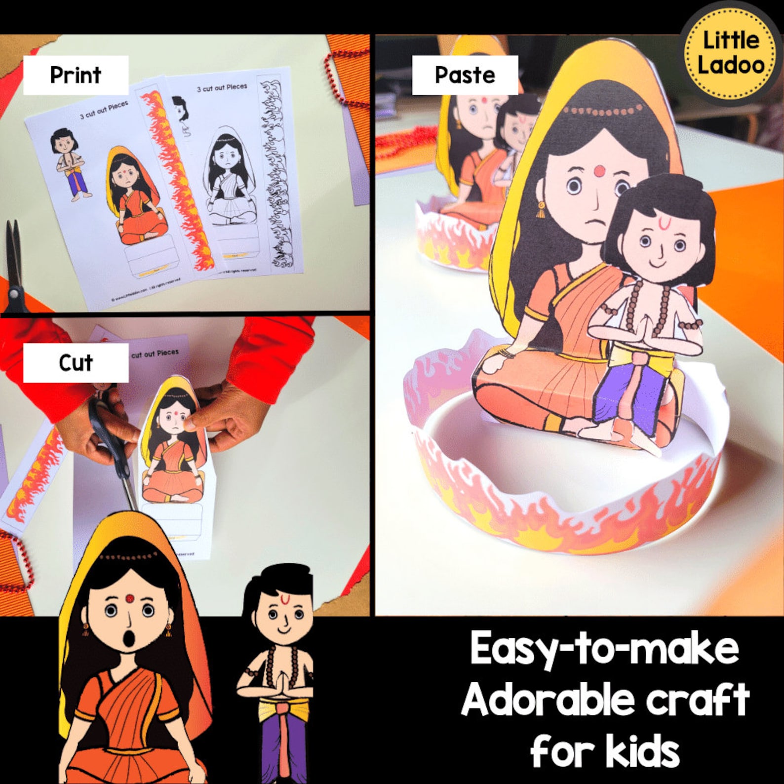 Story of Holi Craft - Holika and Prahlad 3D Craft Printable - Holi ...