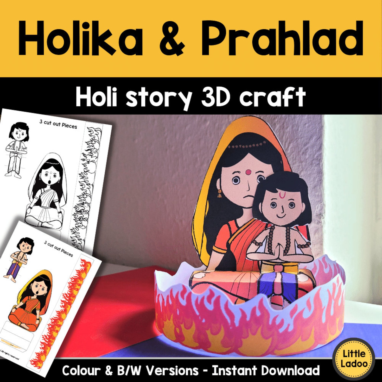 Story of Holi Craft - Holika and Prahlad 3D Craft Printable - Holi ...