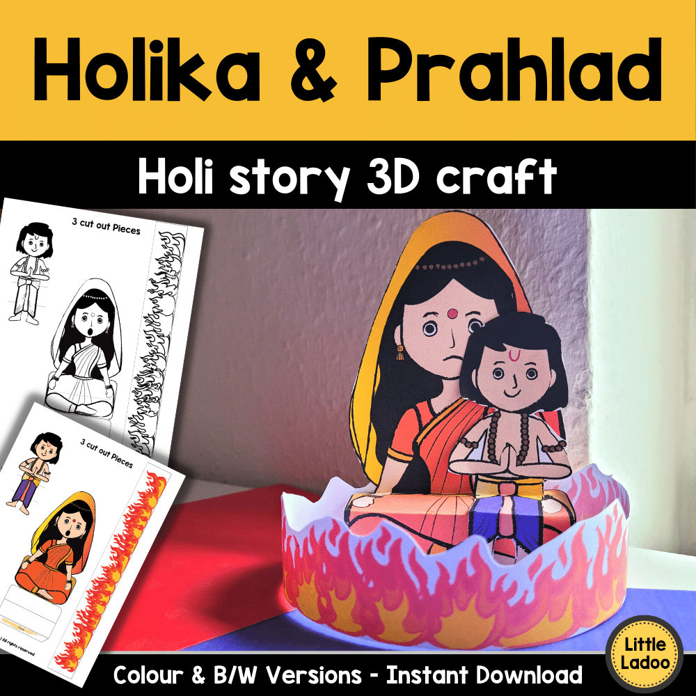 Story of Holi Craft Holika and Prahlad 3D Craft Printable Holi ...