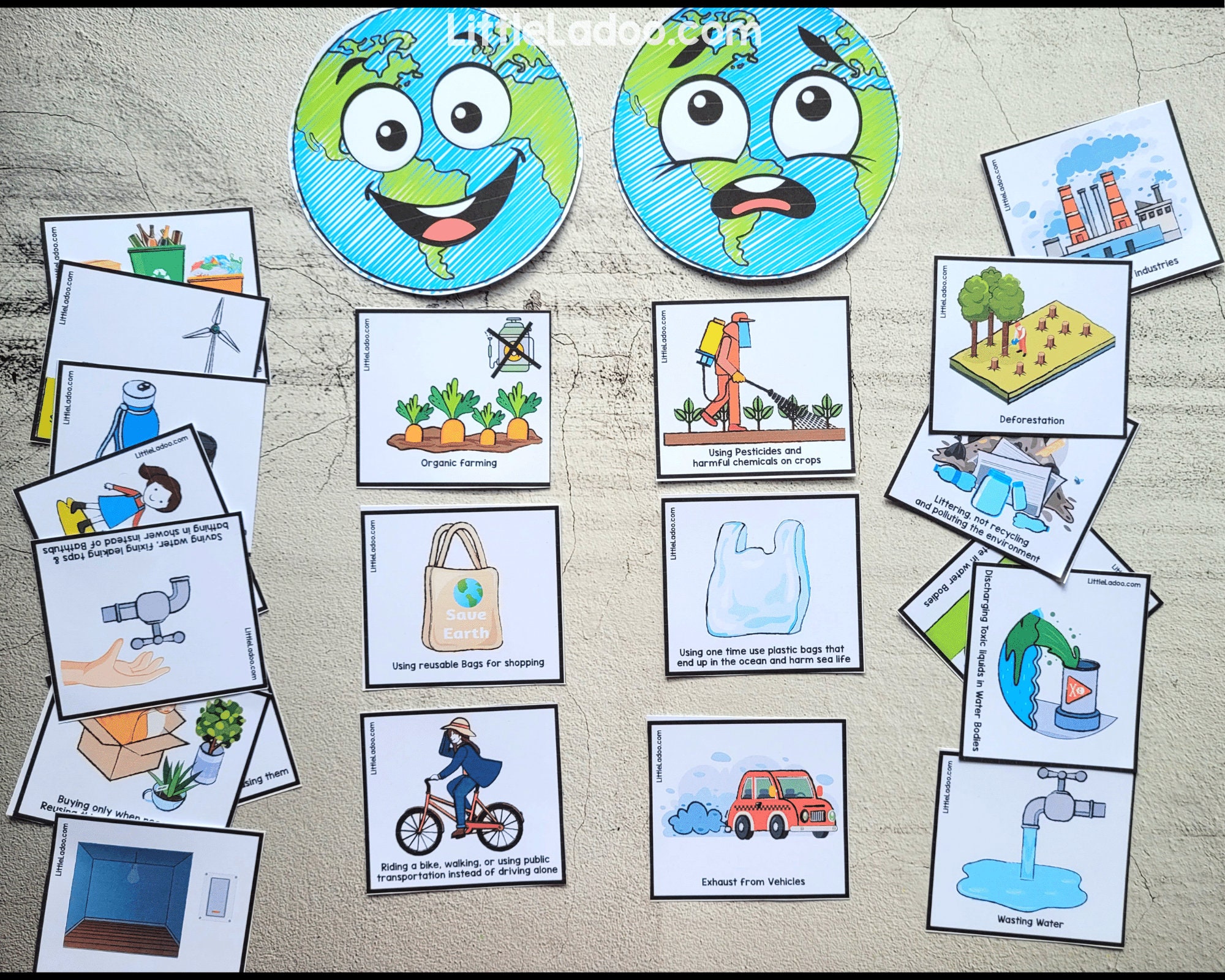 Happy Earth Vs Sad Earth Sorting Cards, Earth Day Printable, Earth Day ...