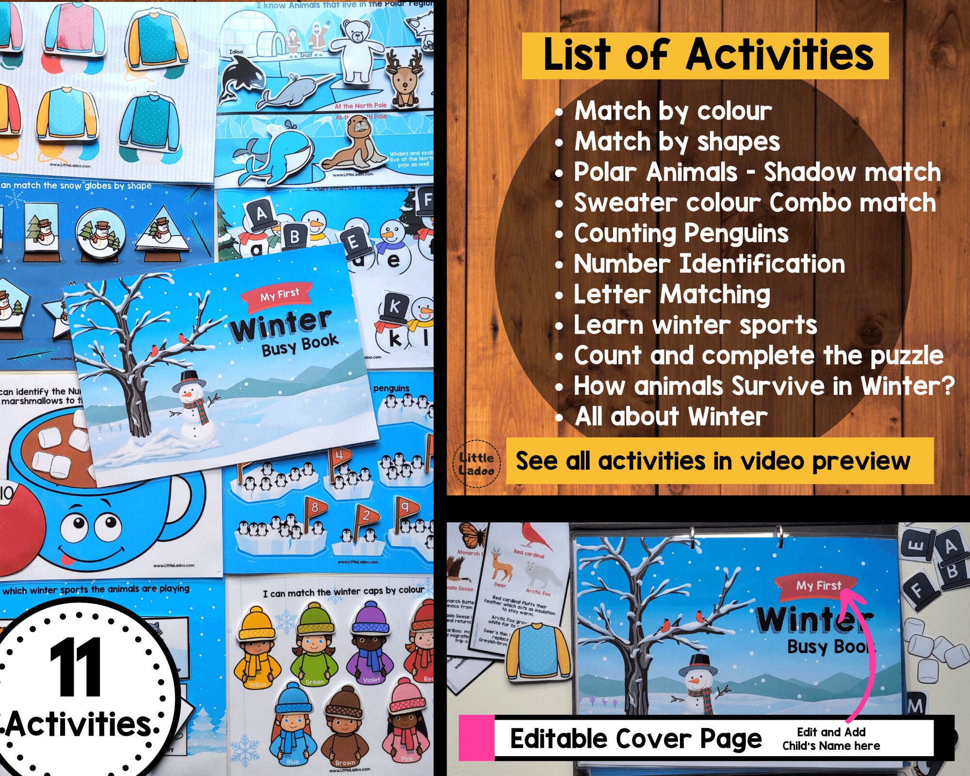 Winter Busy Book Printable, Toddler Learning Binder, Preschool Busy ...