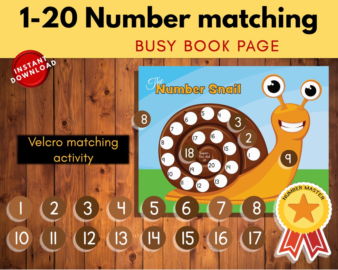 Number Matching Printable Busy Book Page Fun Snail Interactive Activity ...