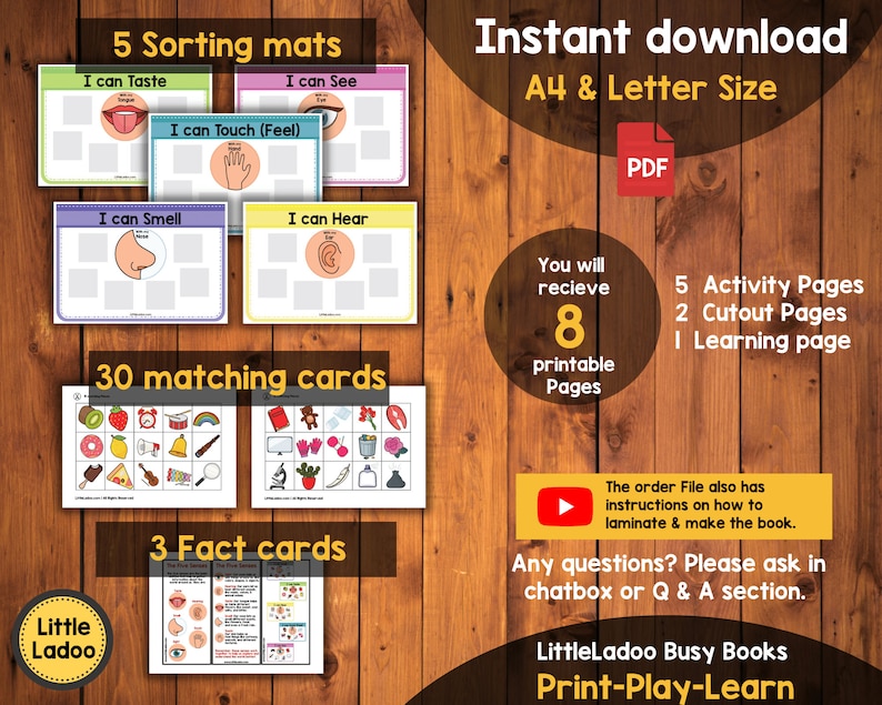 5 Senses Sorting Activity Printable, Toddler Busy Book, Preschool ...