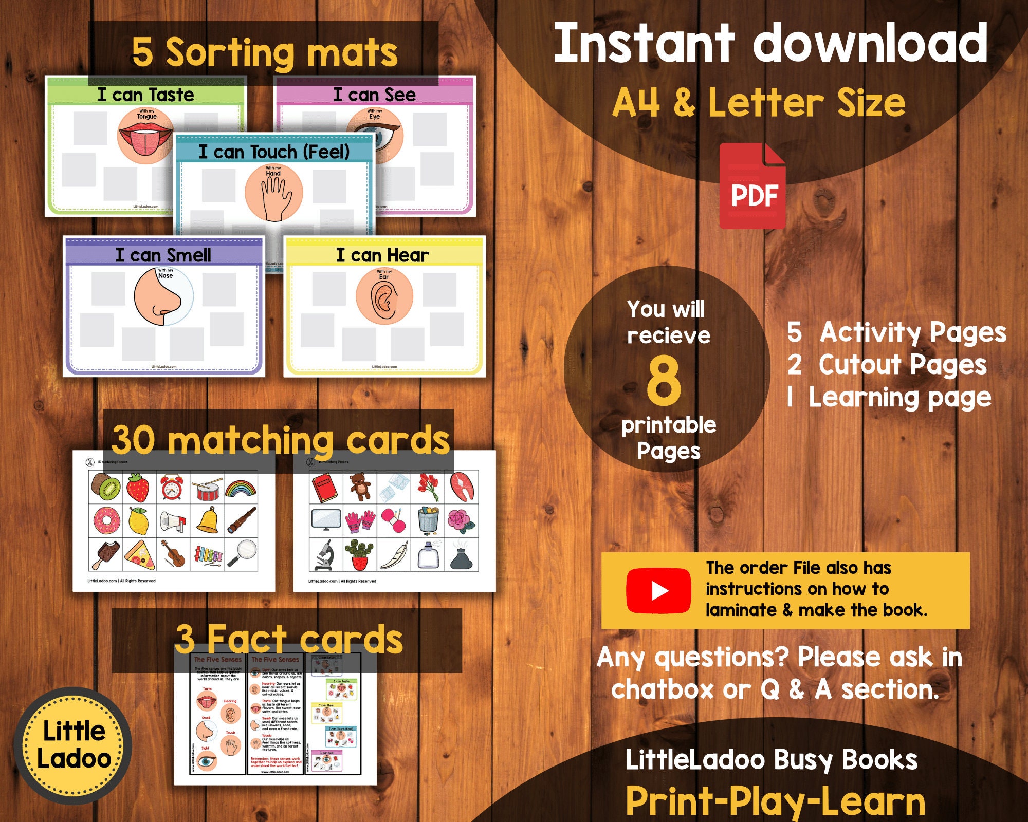 5 Senses Sorting Activity Printable, Toddler Busy Book, Preschool ...