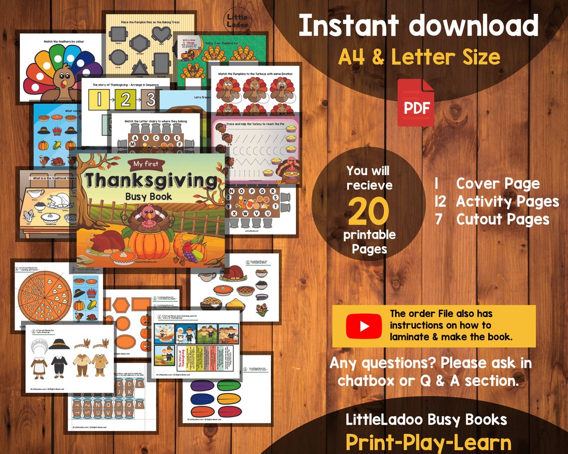 Thanksgiving Busy Book Printable Learning Binder - Etsy