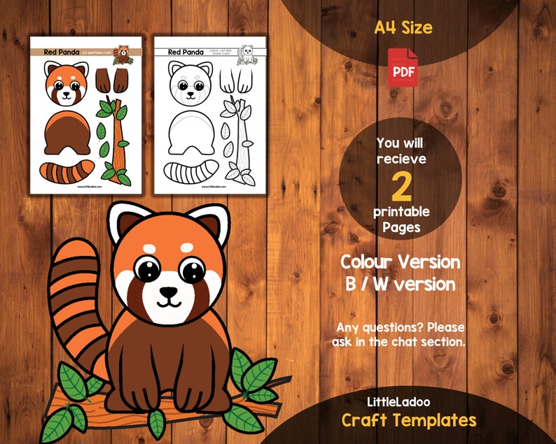 Red Panda Cut and Paste Craft Template Printable - Etsy