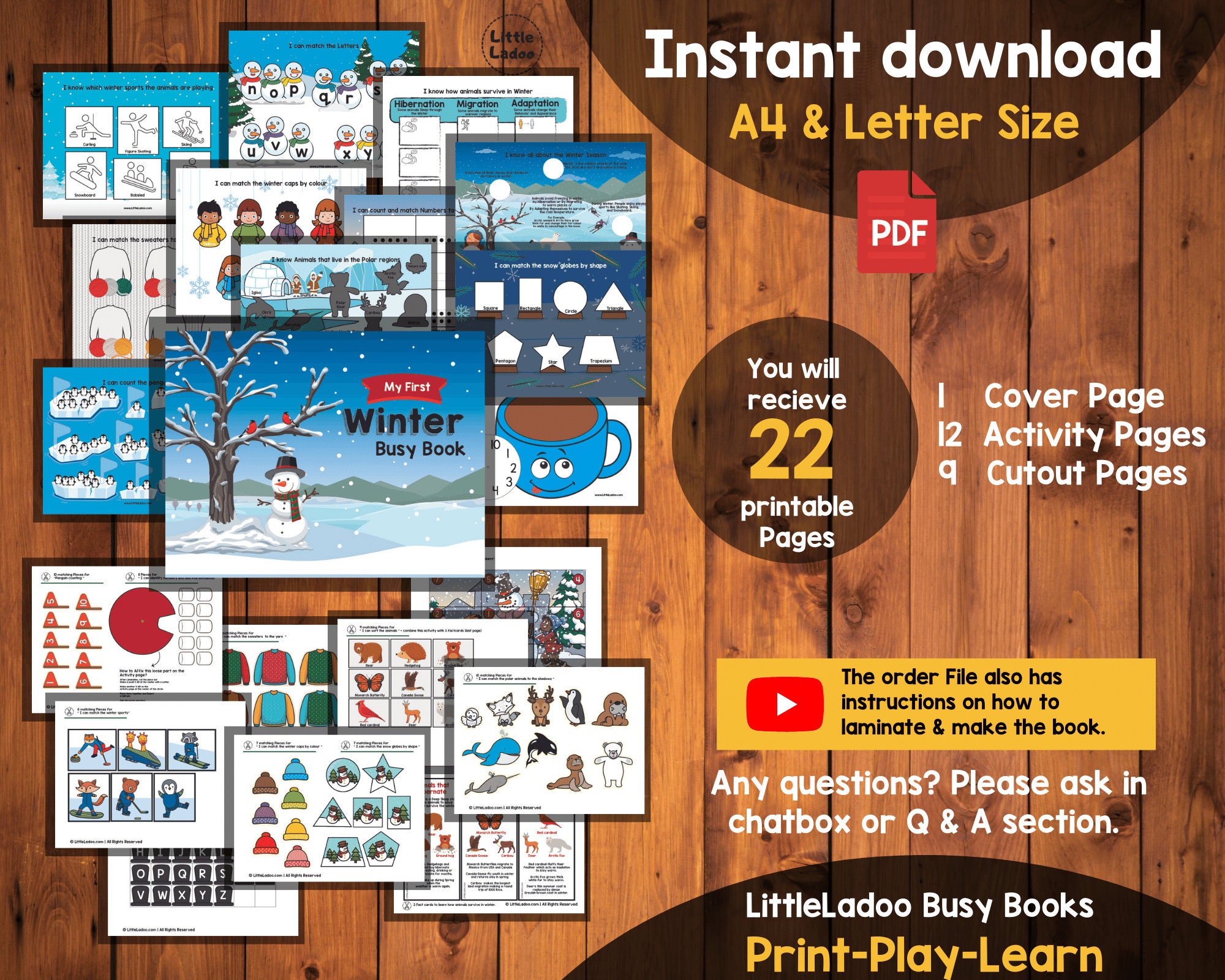 Winter Busy Book Printable, Toddler Learning Binder, Preschool Busy ...