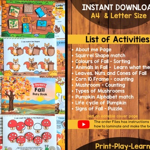 Fall Busy Book Printable, Learning Binder, Fall Activities Learning ...