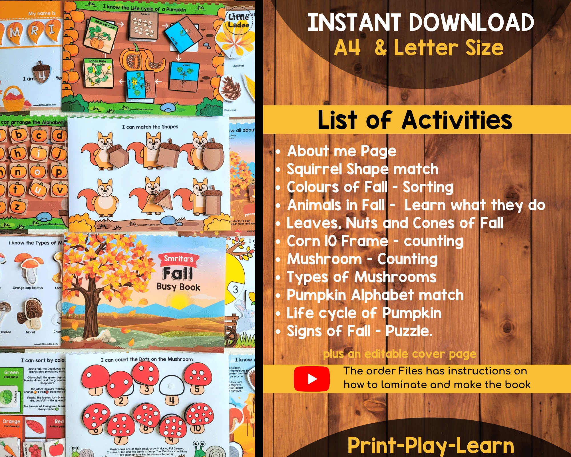 Fall Busy Book Printable Learning Binder Fall Activities - Etsy