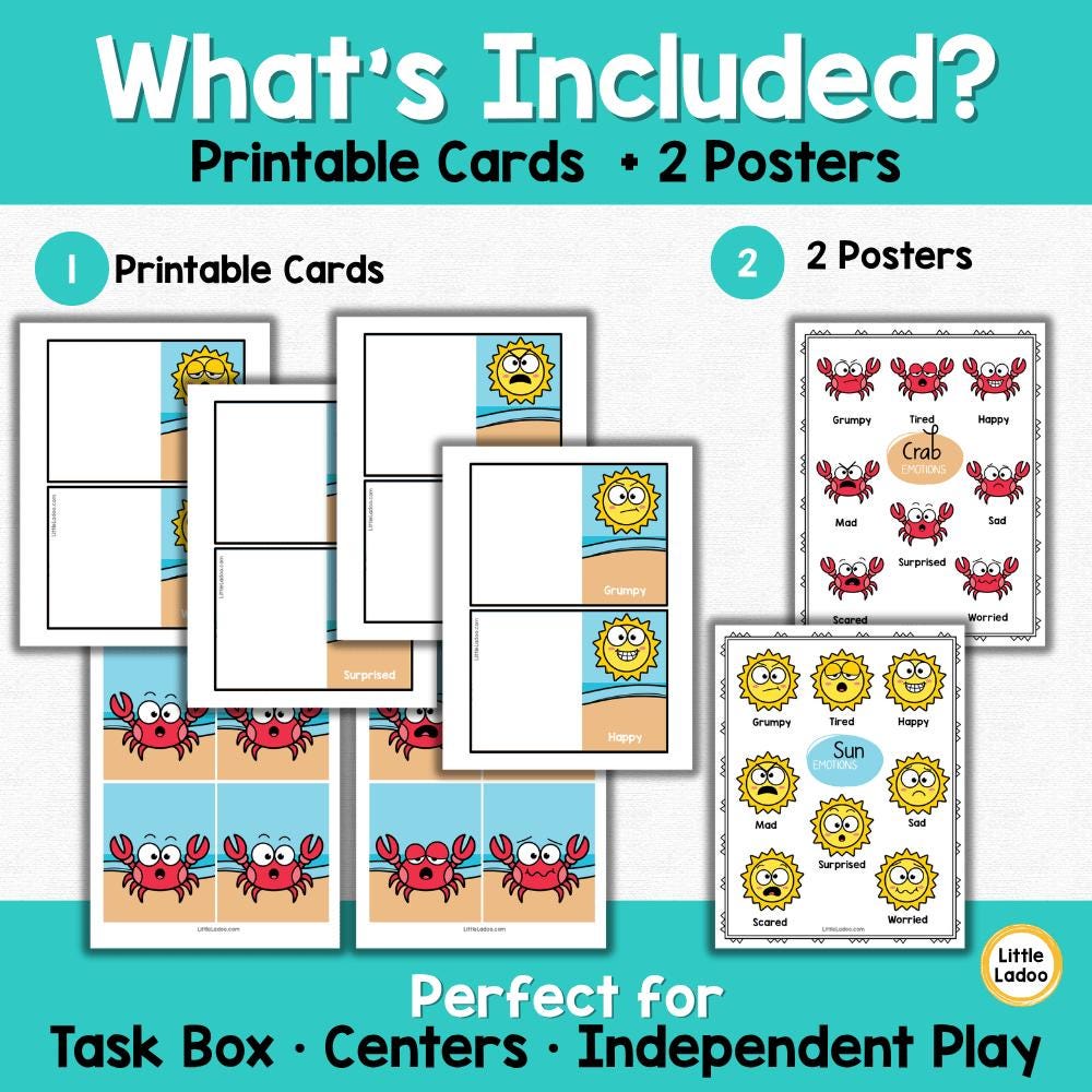 Summer Emotions Matching Cards Printable | SEL Task Box Activity for ...