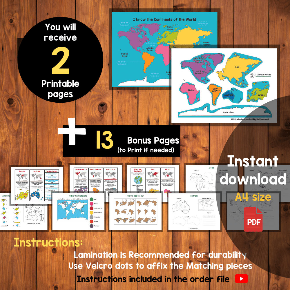 Continentes PDF imprimible, Mapa mundial imprimible, Materiales ...
