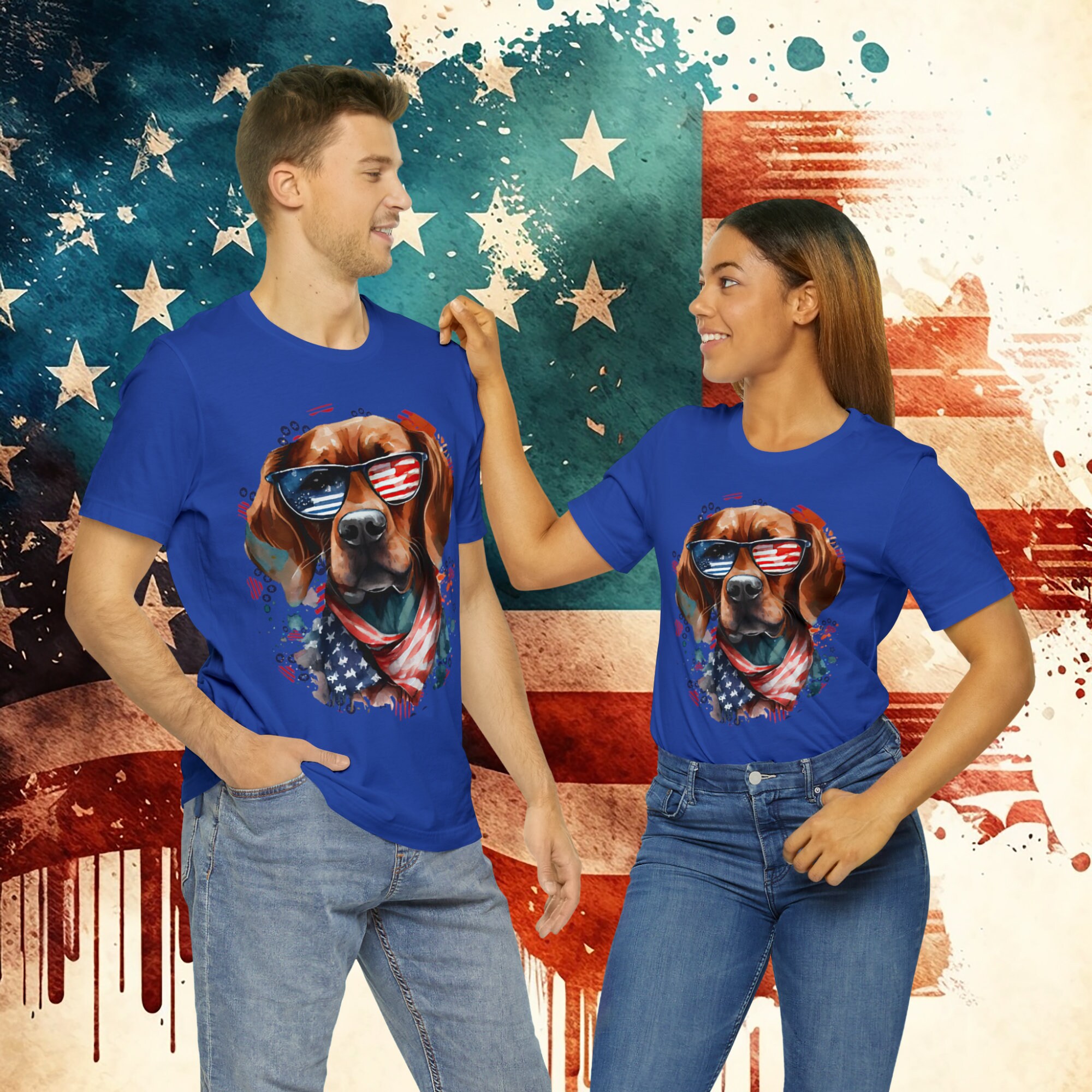 American Patriotic Dog Wearing Sunglasses and Bandana With Nations Red ...