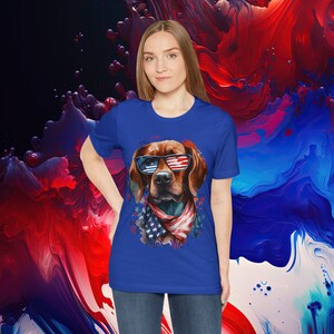 American Patriotic Dog Wearing Sunglasses and Bandana With Nations Red ...