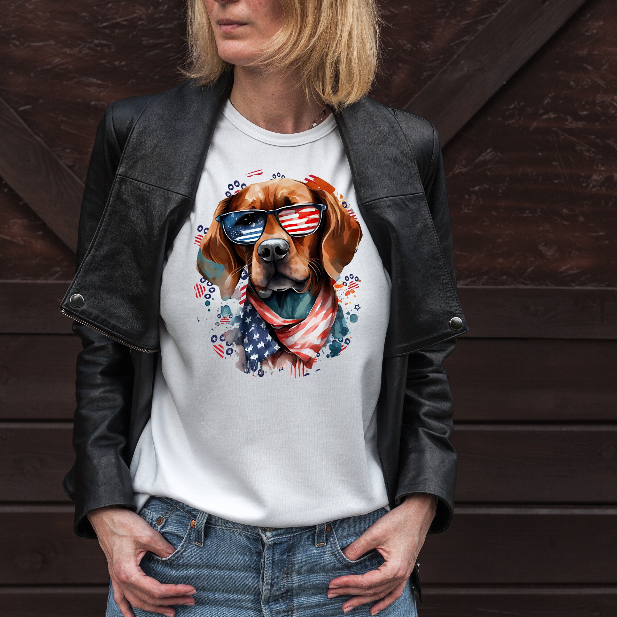 American Patriotic Dog Wearing Sunglasses and Bandana With Nations Red ...