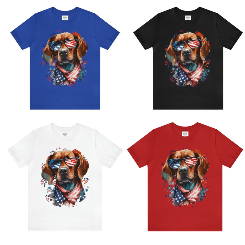 American Patriotic Dog Wearing Sunglasses and Bandana With Nations Red ...