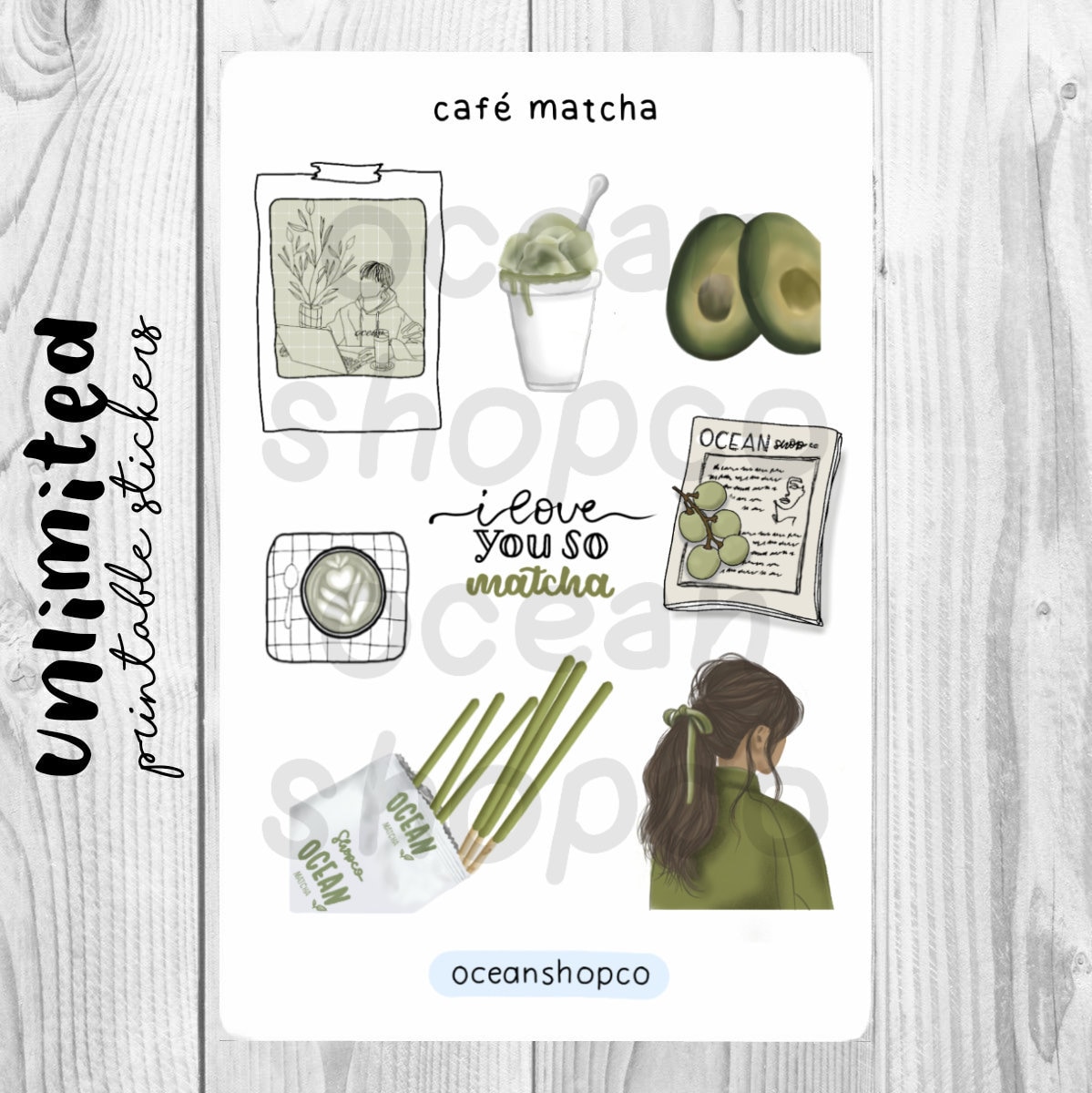 AESTHETIC STICKERS // Café Matcha // Printable, Digital - Etsy