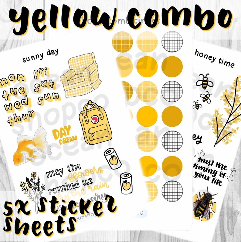 5 Yellow Combo Printable Sticker Sheets Package / Bullet - Etsy UK