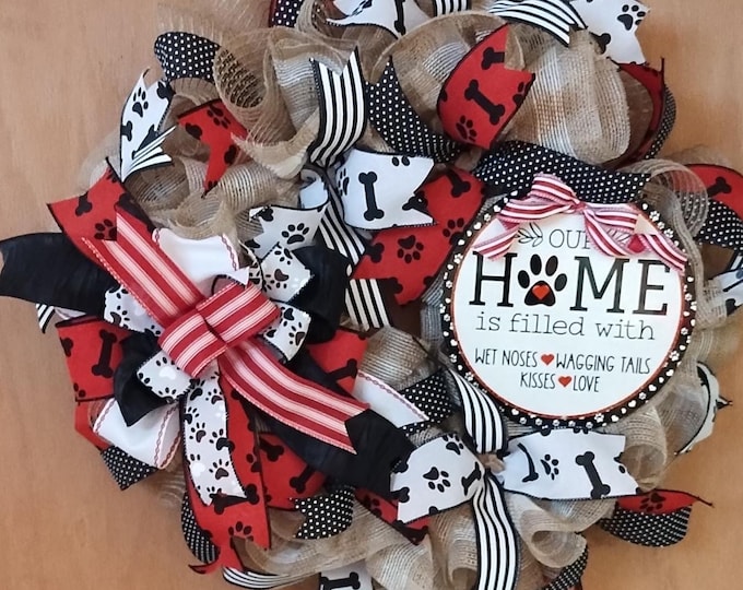 Dog Welcome Wreath, Pet Wreath, Animal Wreath, Everyday Wreath, Burlap ...
