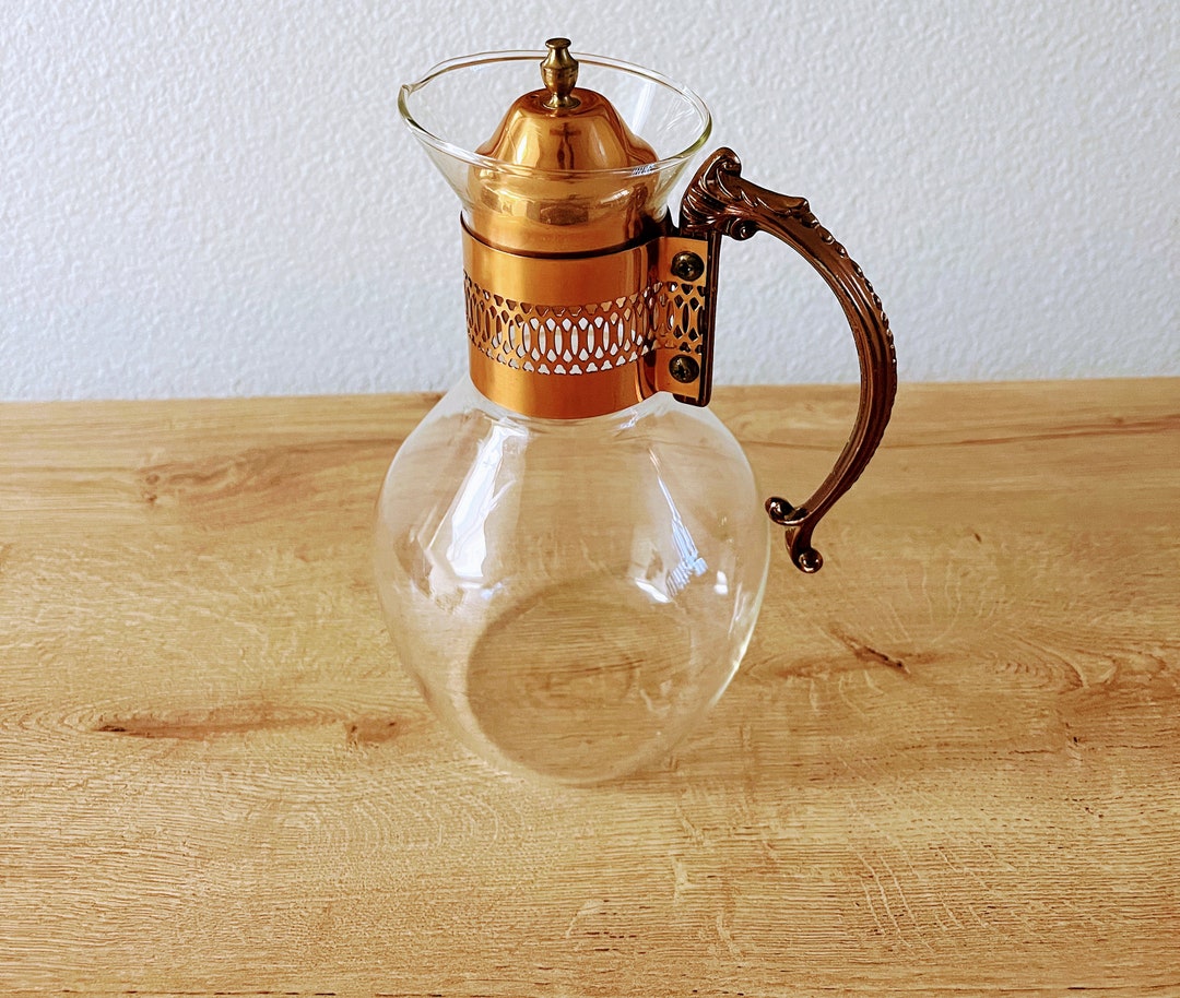 Vintage Copper and Glass Coffee Pitcher Server With Lid 11” T - Etsy