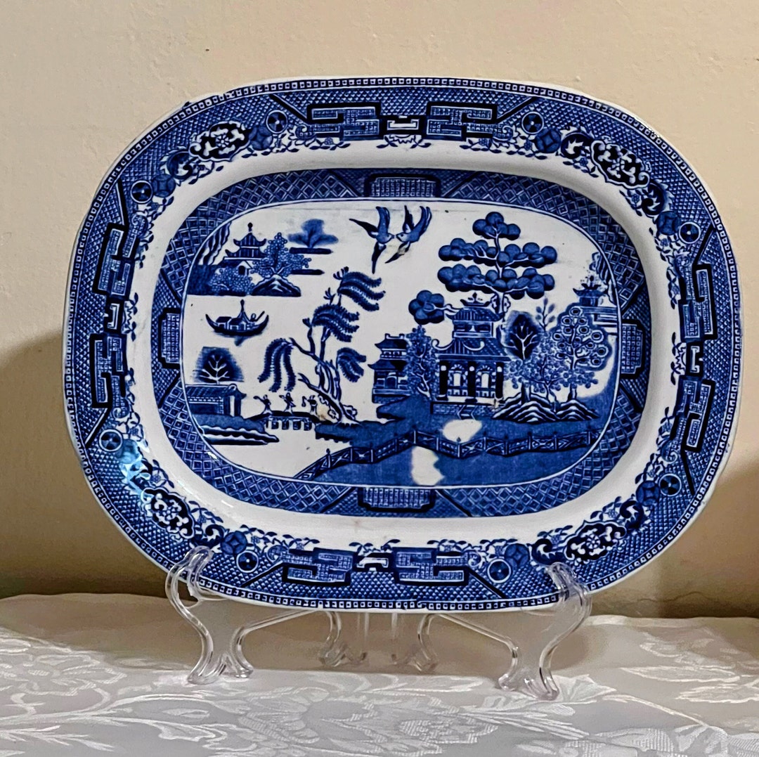 Antique Ridgeway England, Blue Willow Pattern Serving Dish 9 1/2” L X 7 ...
