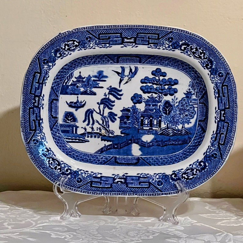 Antique Ridgeway England Blue Willow Pattern Serving Dish 9 - Etsy