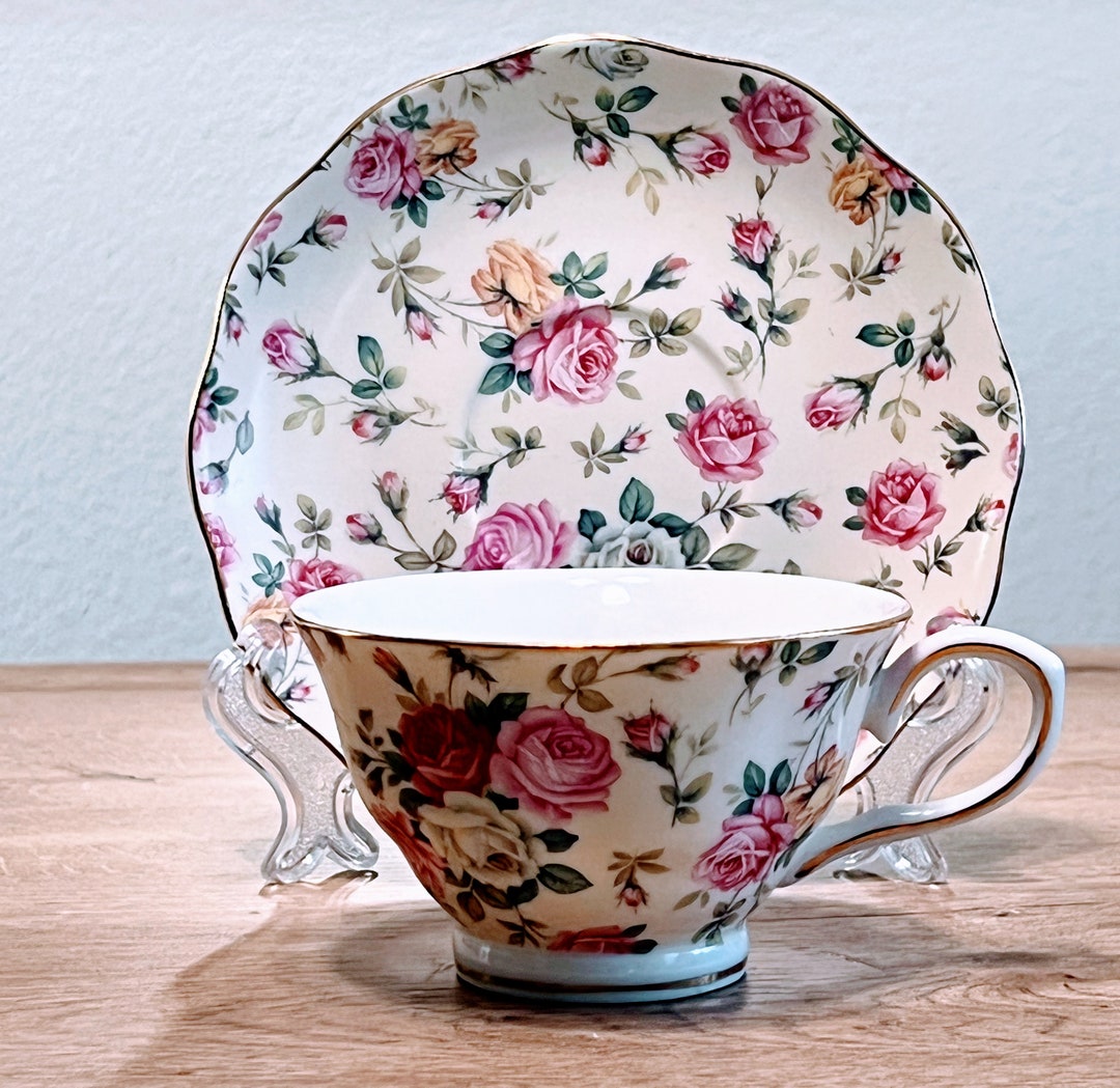 Grace Teaware Tea Cup and Saucer Pink Roses - Etsy