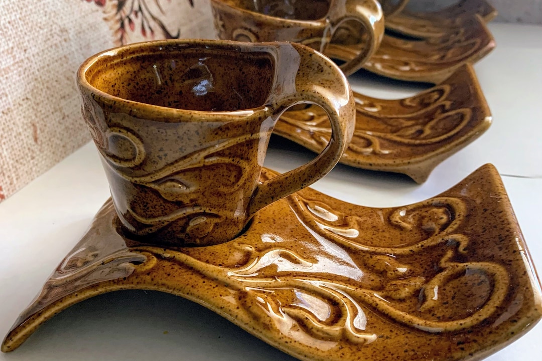 Rare Vintage New Wave Espresso Cups and Square Wavy Saucers, European ...