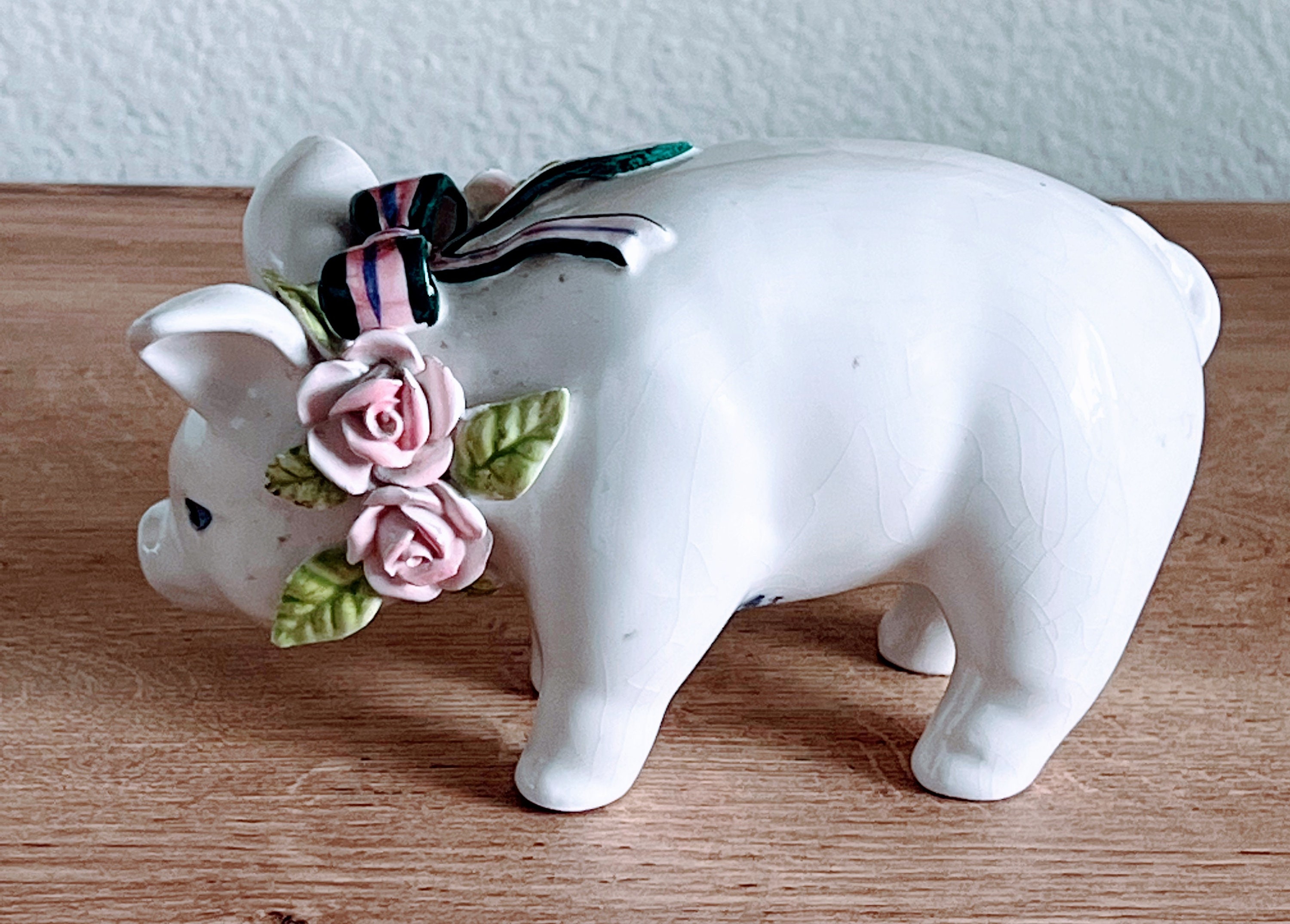 Seymour Mann MCM Ceramic Pig Figurine With Ribbons and Roses 7” L Hand ...