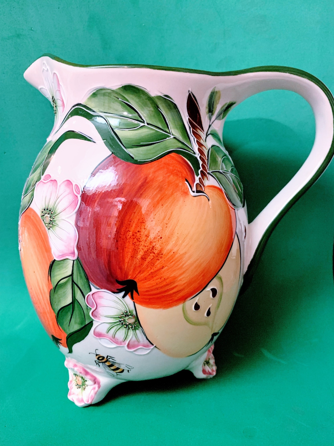 J.mccall Blue Sky Apple Pitcher Has Raised Leaves, Apple Blossom ...