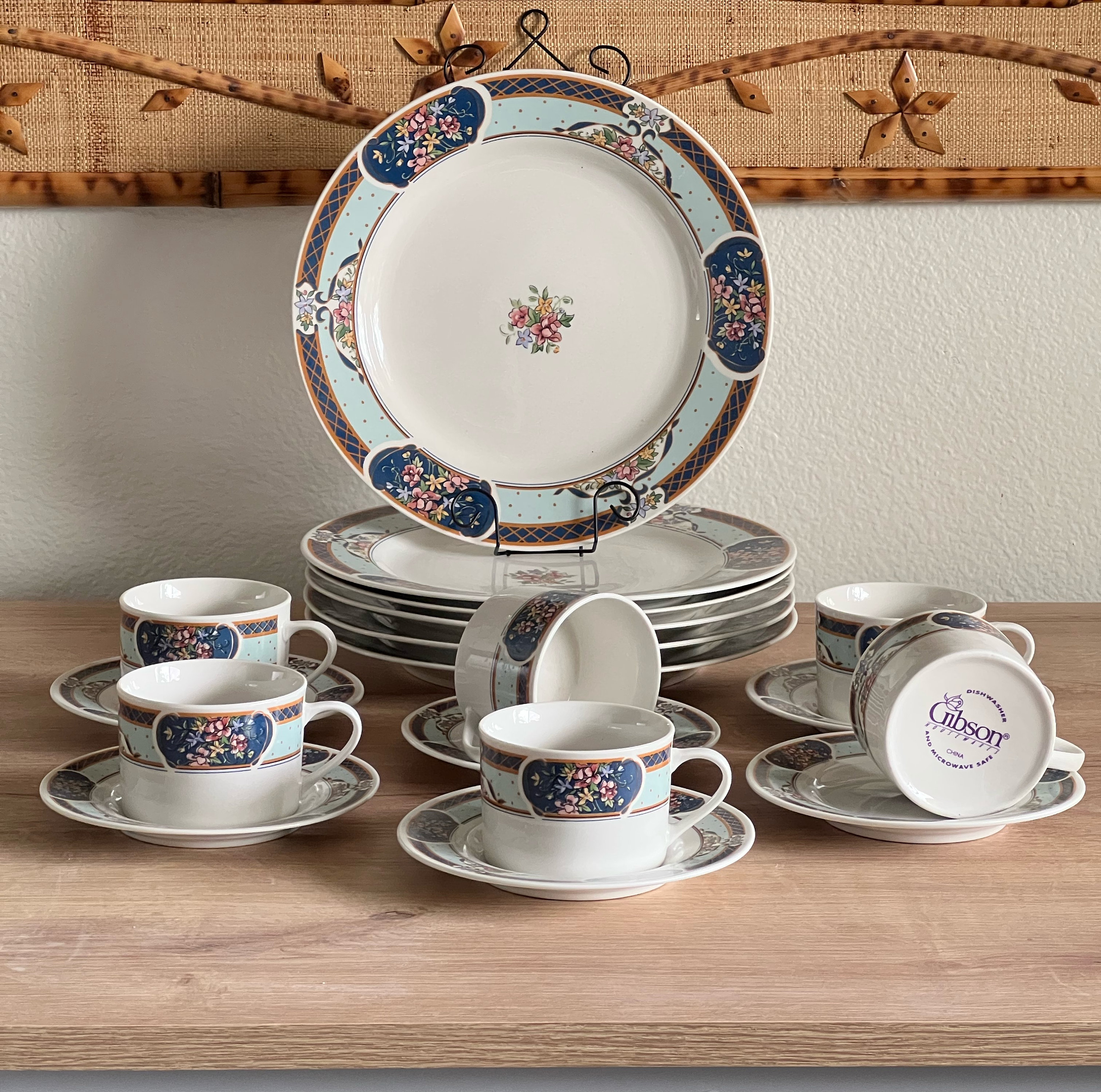 18 Piece Gibson Floral Serving Dishes , Ceramic, Botanical Pattern , 6 ...