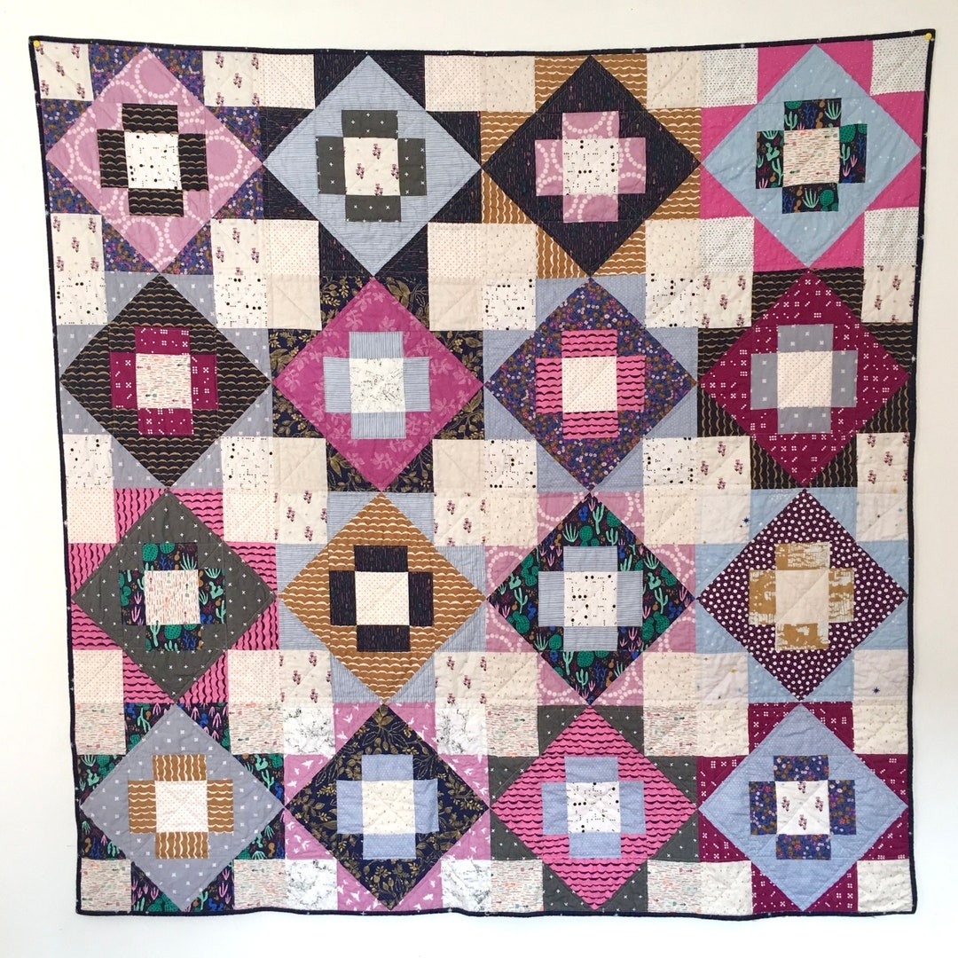 Pink, Purple, Blue and Cream Meadowland Patchwork Throw Quilt - Etsy