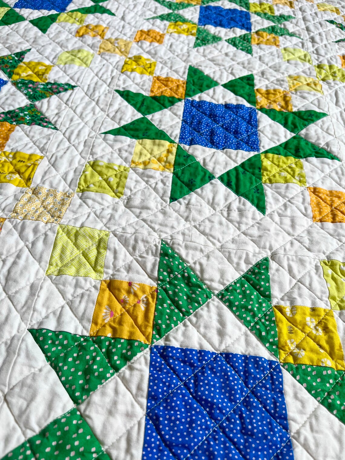 Bright Cheerful Springtime Starry Handmade Patchwork Quilt - Etsy