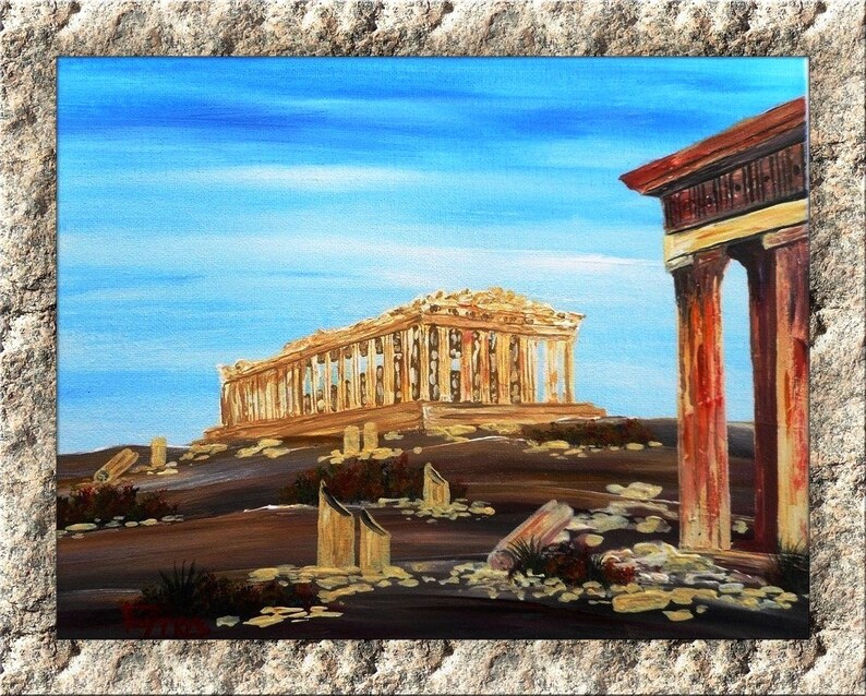 Parthenon, Acropolis 100% Hand Painted, Original Embossed Acrylic Painting on Canvas, Greek ...