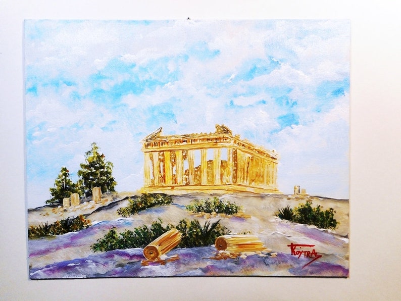 Parthenon, Original Textured Acrylic Painting on Canvas, Greek Ancient ...