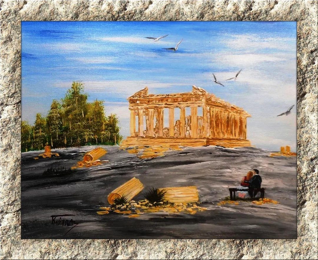 Parthenon, Original Handmade Painting With Acrylics on Canvas Board - Etsy