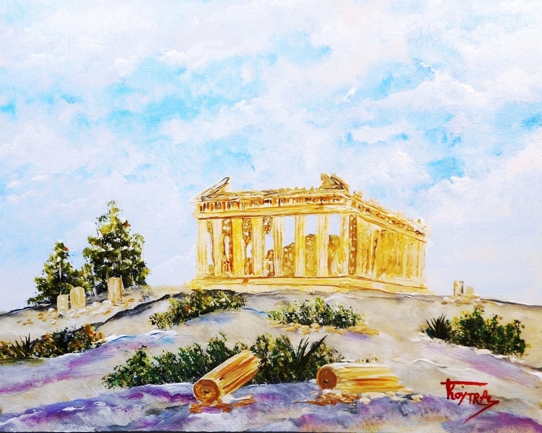 Parthenon, Original Textured Acrylic Painting on Canvas, Greek Ancient Monument, Pure Hand ...