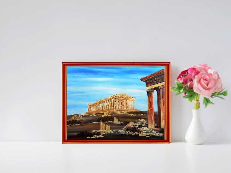 Parthenon, Acropolis 100% Hand Painted, Original Embossed Acrylic Painting on Canvas, Greek ...