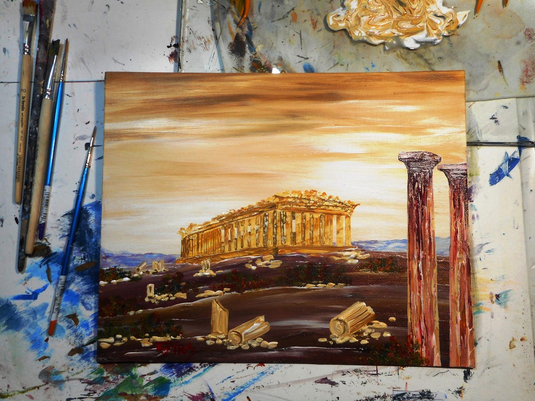 Parthenon Original Acrylic Painting on Canvas 100% Hand Painted by ...