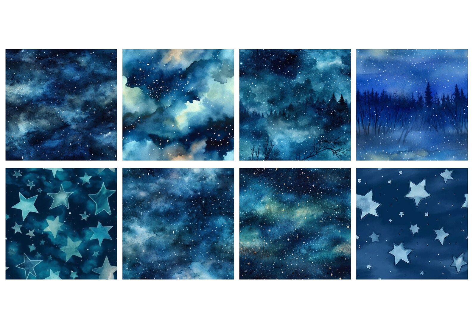 Digital Paper Starry Night Sky Blue Watercolour - Etsy