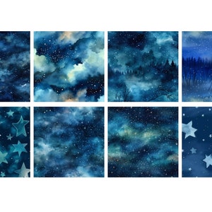 Digital Paper Starry Night Sky Blue Watercolour - Etsy