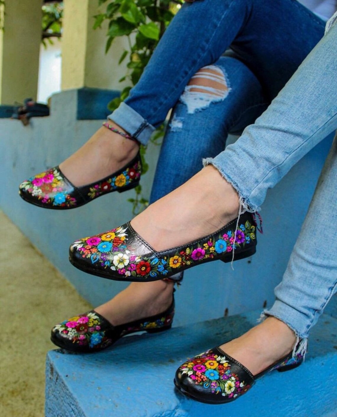 Hand Painted Shoes, Floral Shoes, Women’s Shoes, Slip Ons, Mexican ...
