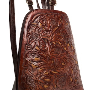 Handmade Tooled Leather Backpack, Floral Design - Etsy