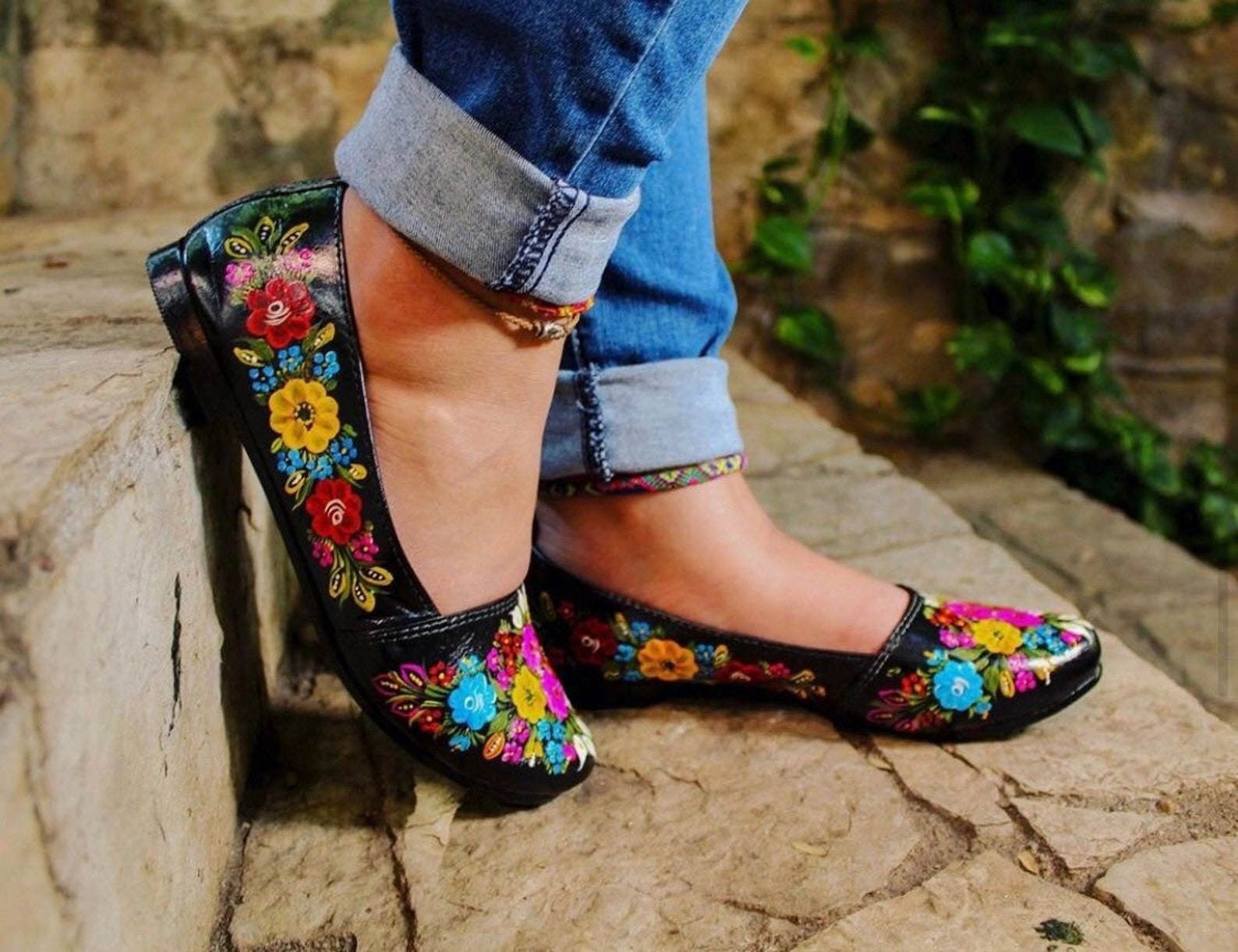 Hand Painted Shoes Floral Shoes Womens Shoes Slip Ons - Etsy