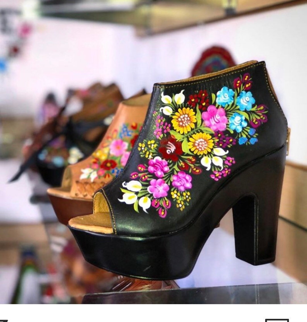 Hand Painted Wedges, Heels, Huaraches Heels, Women Heels, Leather Shoes ...