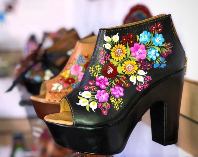 Hand Painted Wedges Heels Huaraches Heels Women Heels - Etsy