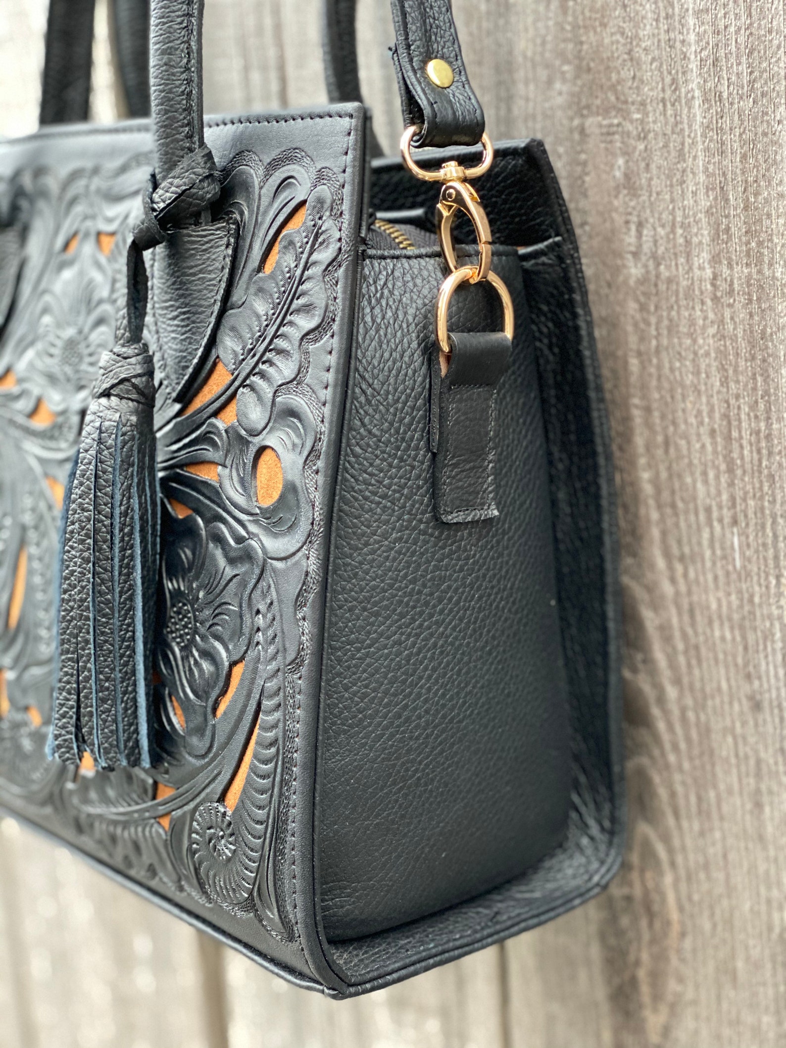 Black Tooled Leather Purse Black Leather Bag Tooled Leather - Etsy