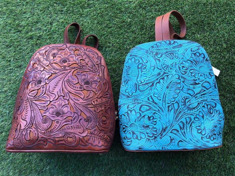 Handmade Tooled Leather Backpack, Floral Design - Etsy