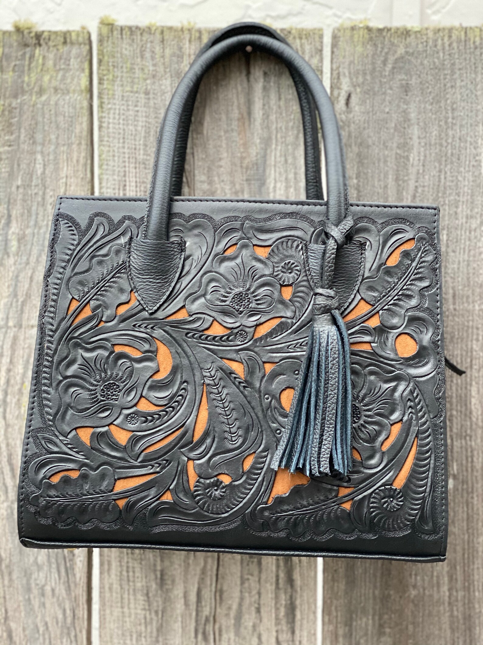 Black Tooled Leather Purse Black Leather Bag Tooled Leather - Etsy