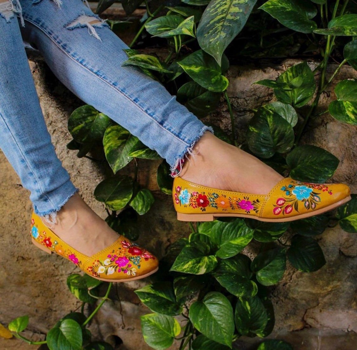 Hand Painted Shoes, Floral Shoes, Women’s Shoes, Slip Ons, Mexican ...