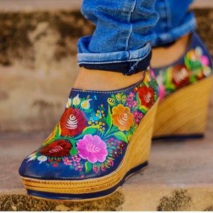 Hand Painted Wedges, Leather Pumps, Mexican Heels, Women Shoes, Pumps ...